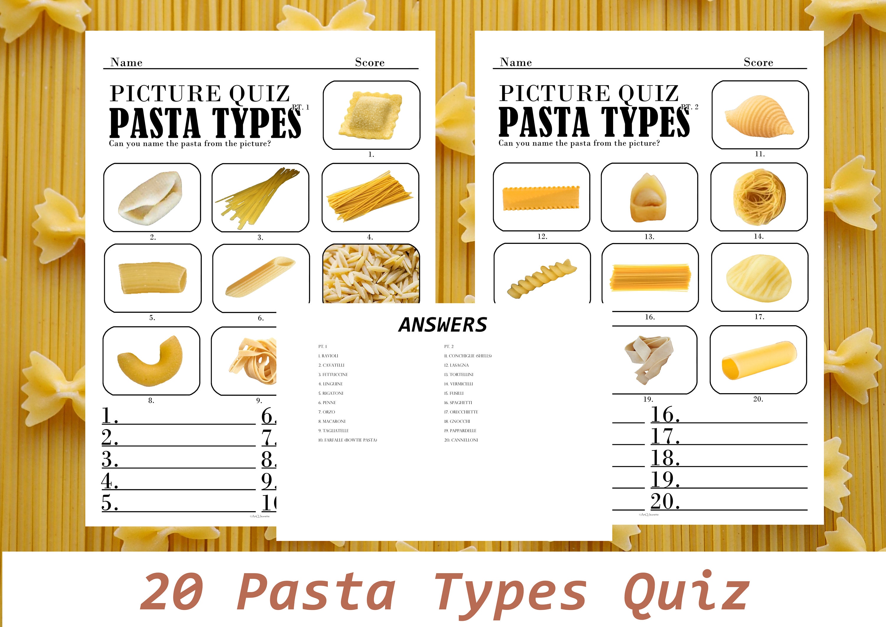 20 Printable Pasta Types Picture Quiz, Picture Trivia, Party Game ...