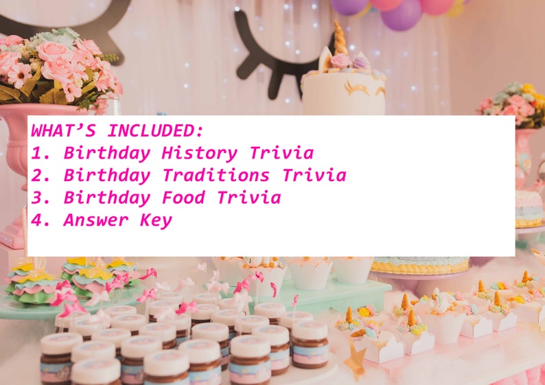 Birthday Trivia Quiz, Birthday Party Game, Trivia Questions, Birthday ...