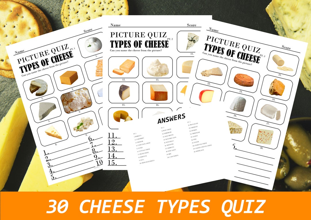 30 Printable CHEESE TYPES Picture Quiz, Picture Trivia, Party Game ...