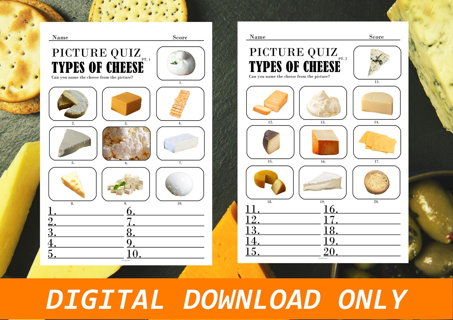 30 Printable CHEESE TYPES Picture Quiz, Picture Trivia, Party Game ...