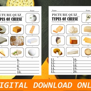 30 Printable CHEESE TYPES Picture Quiz, Picture Trivia, Party Game ...