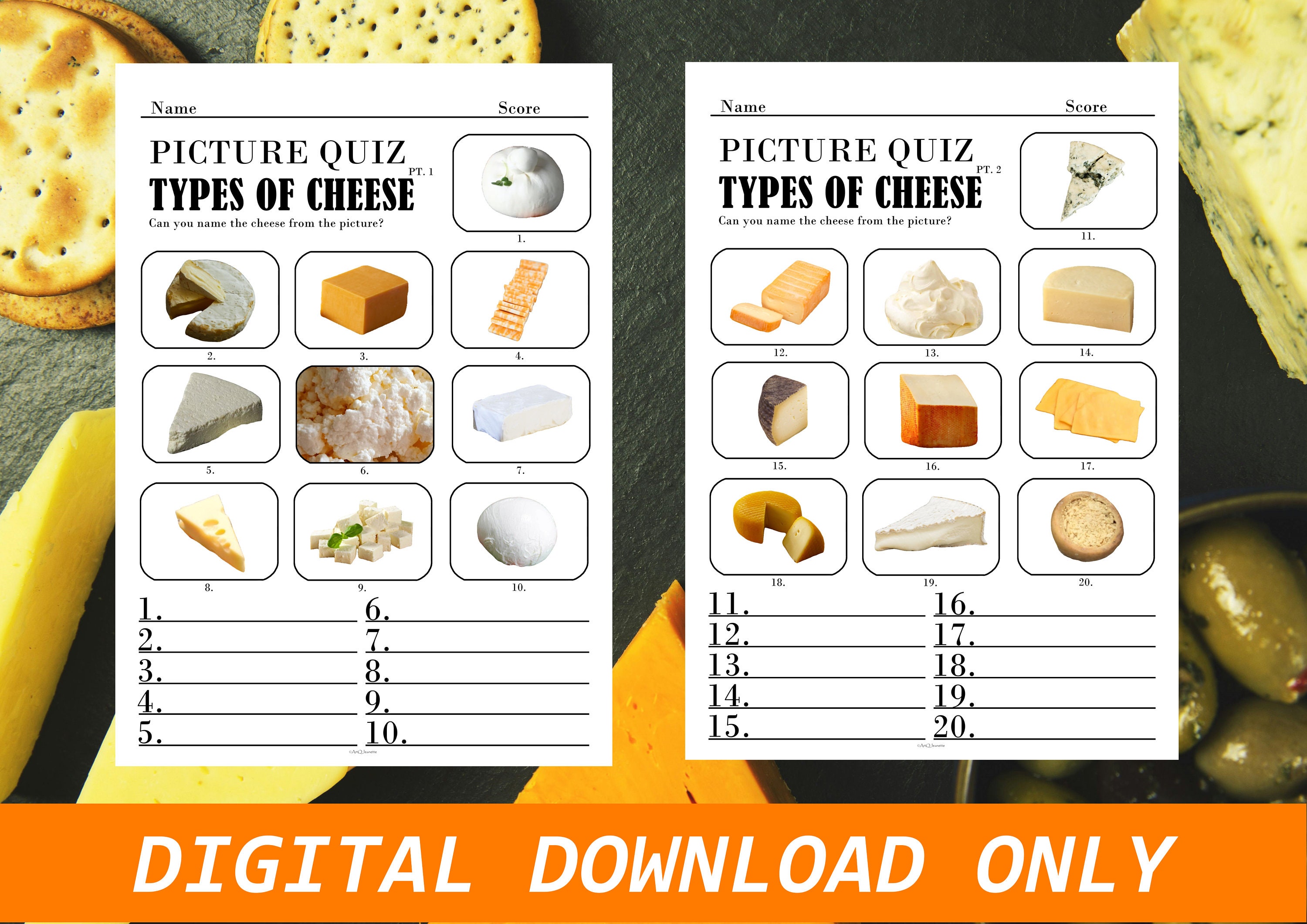 30 Printable CHEESE TYPES Picture Quiz, Picture Trivia, Party Game ...