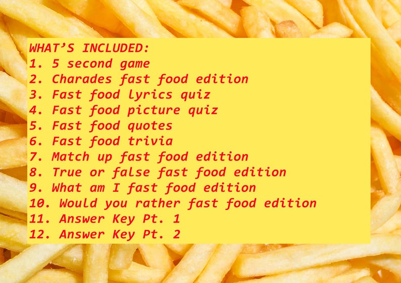 Fast Food Party Games | Trivia Questions | Food Trivia | Game Night ...