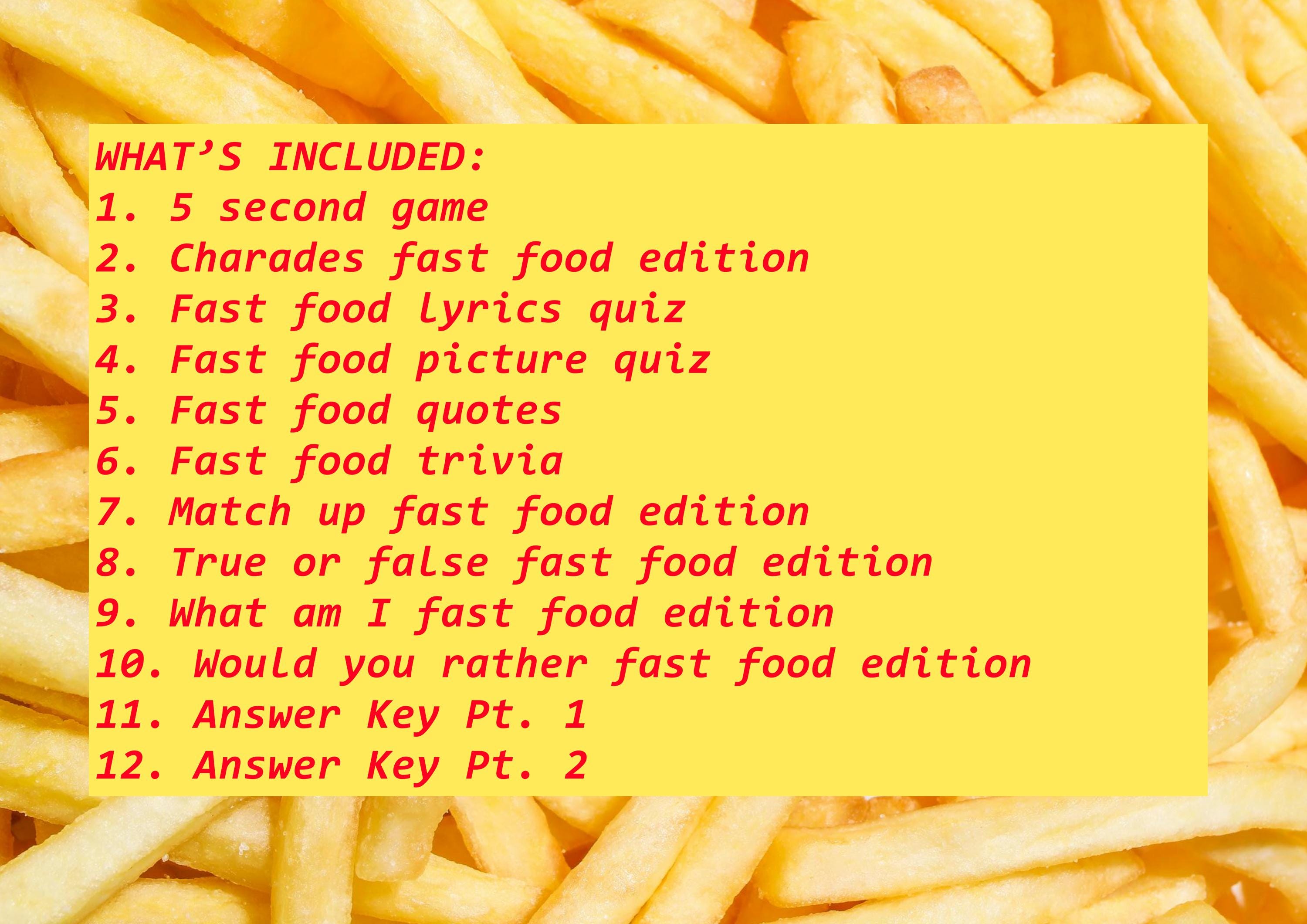 Fast Food Party Games | Trivia Questions | Food Trivia | Game Night ...