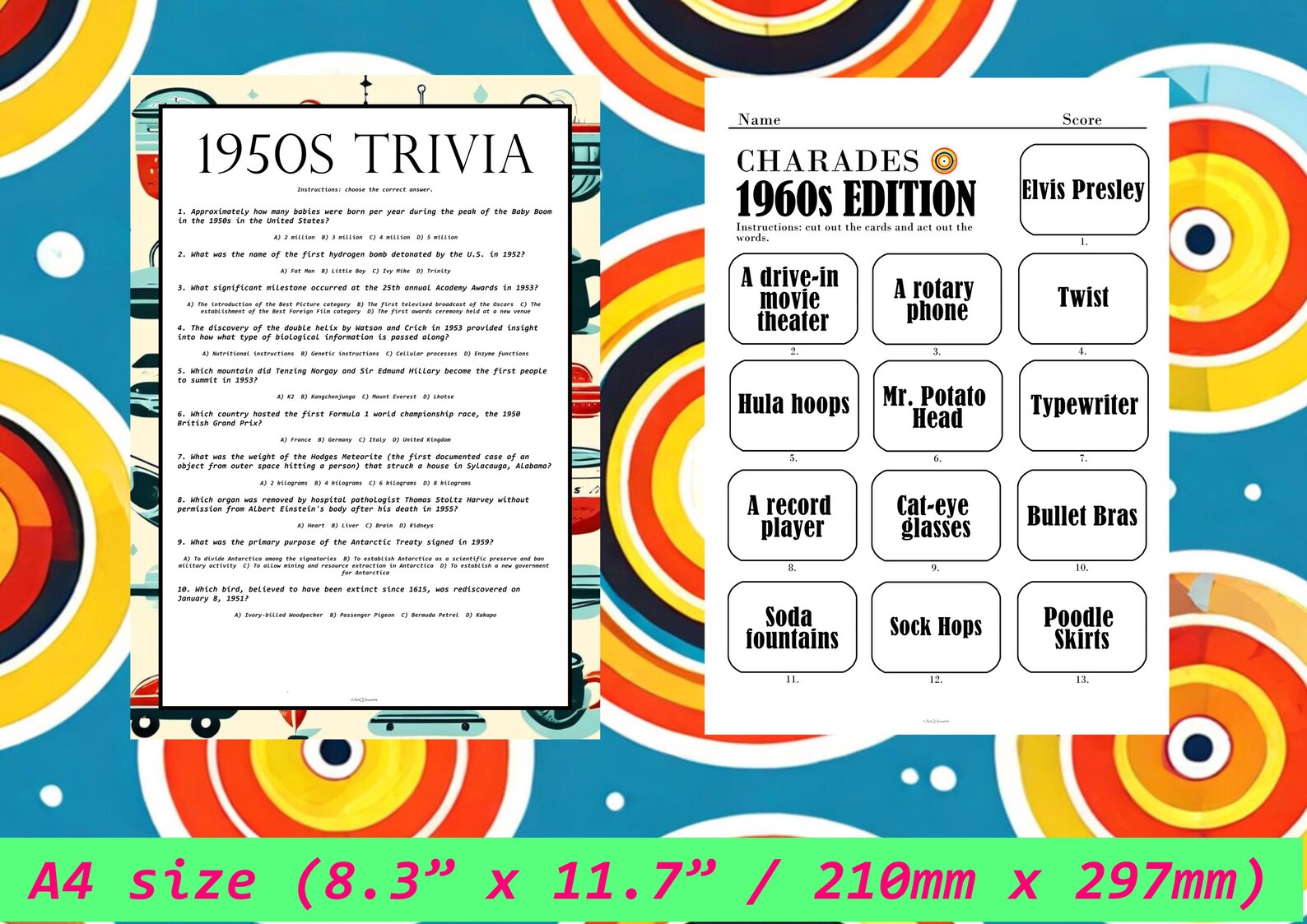 50s Trivia Quiz, 50s Party Game, 1950s Questions, 50s Themed Party ...