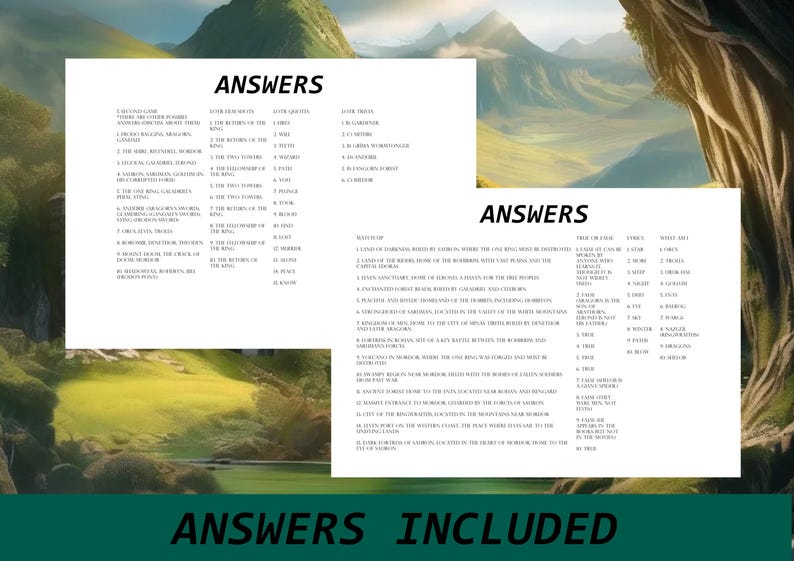 LOTR Trivia Quiz, LOTR Party Game, Wizard Questions, Magic Themed Party ...