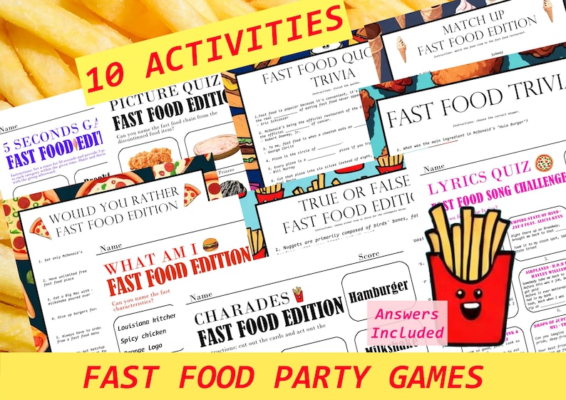 Fast Food Party Games Trivia Questions Food Trivia Game Night Printable ...