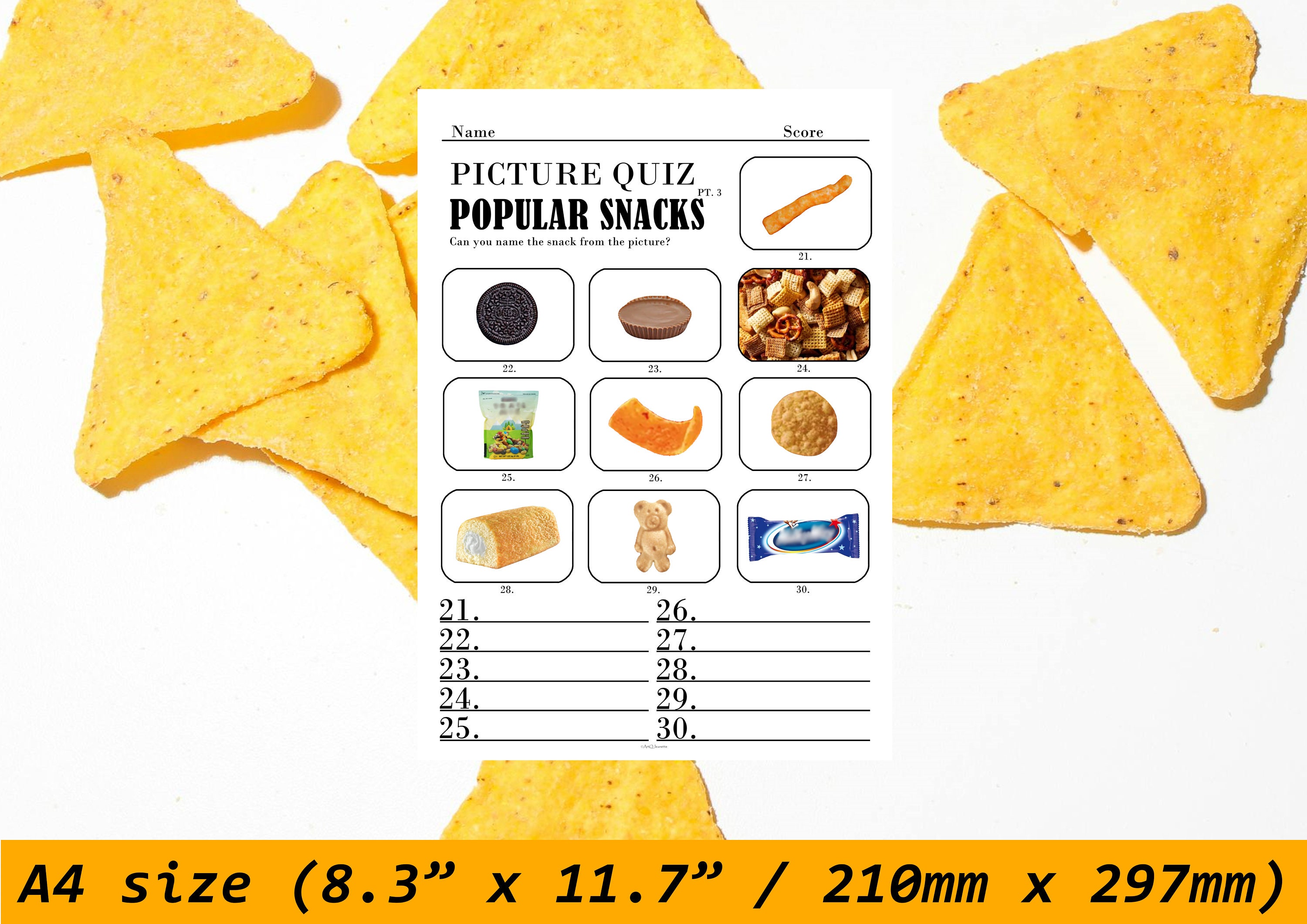 50 Printable POPULAR SNACKS Picture Quiz, Picture Trivia, Party Game ...