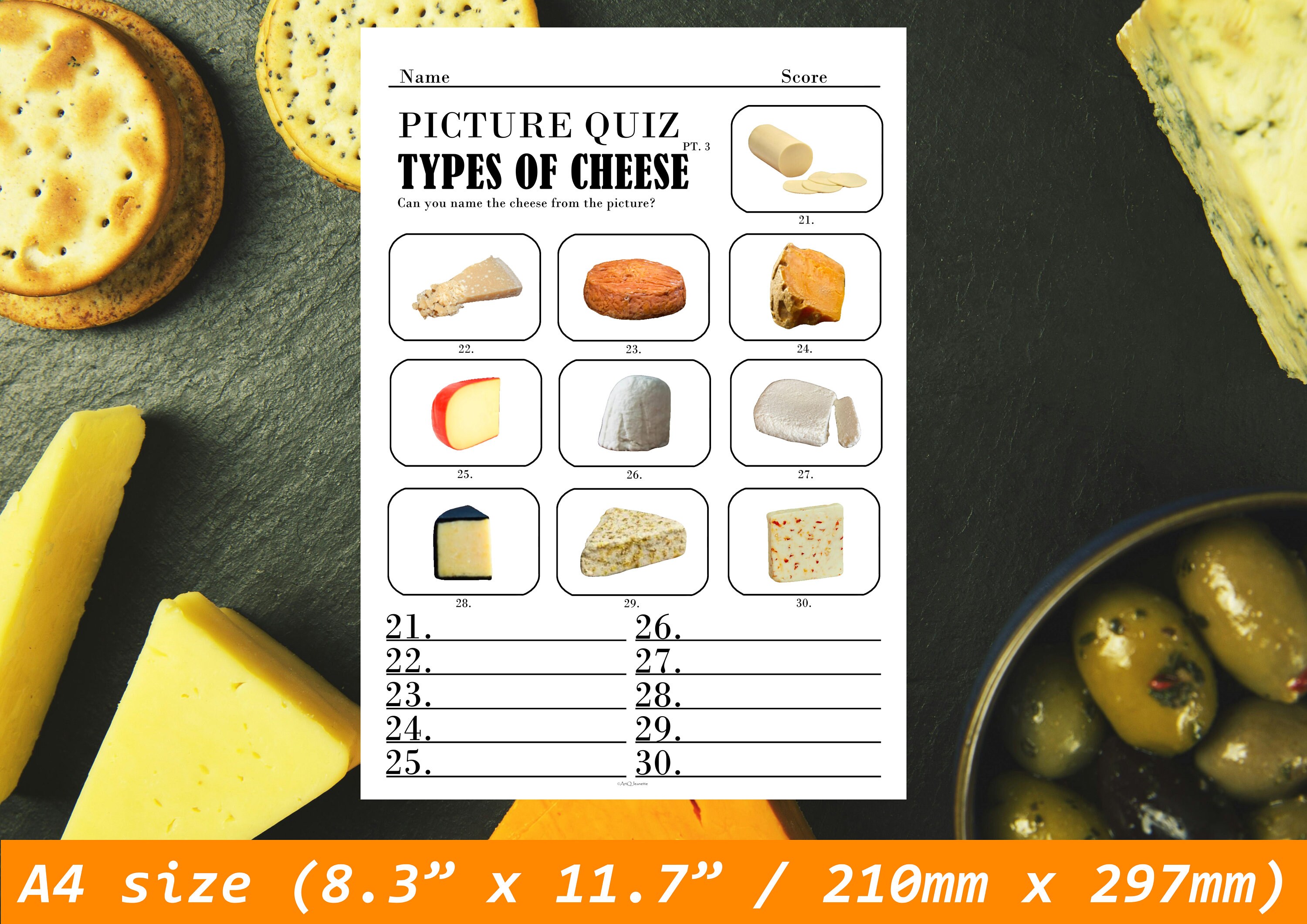 30 Printable CHEESE TYPES Picture Quiz, Picture Trivia, Party Game ...