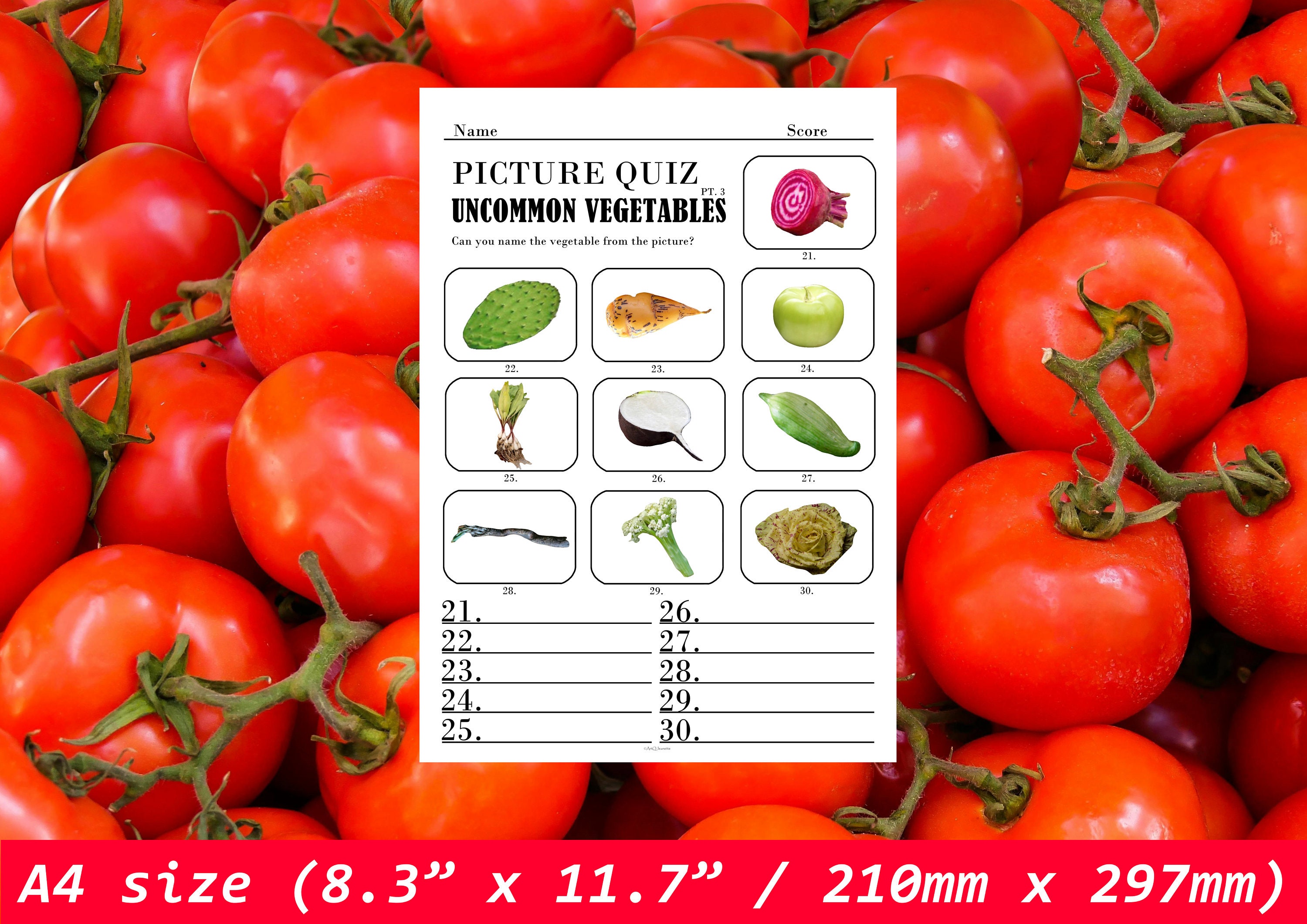 50 Printable UNCOMMON VEGETABLES Picture Quiz, Picture Trivia, Party ...