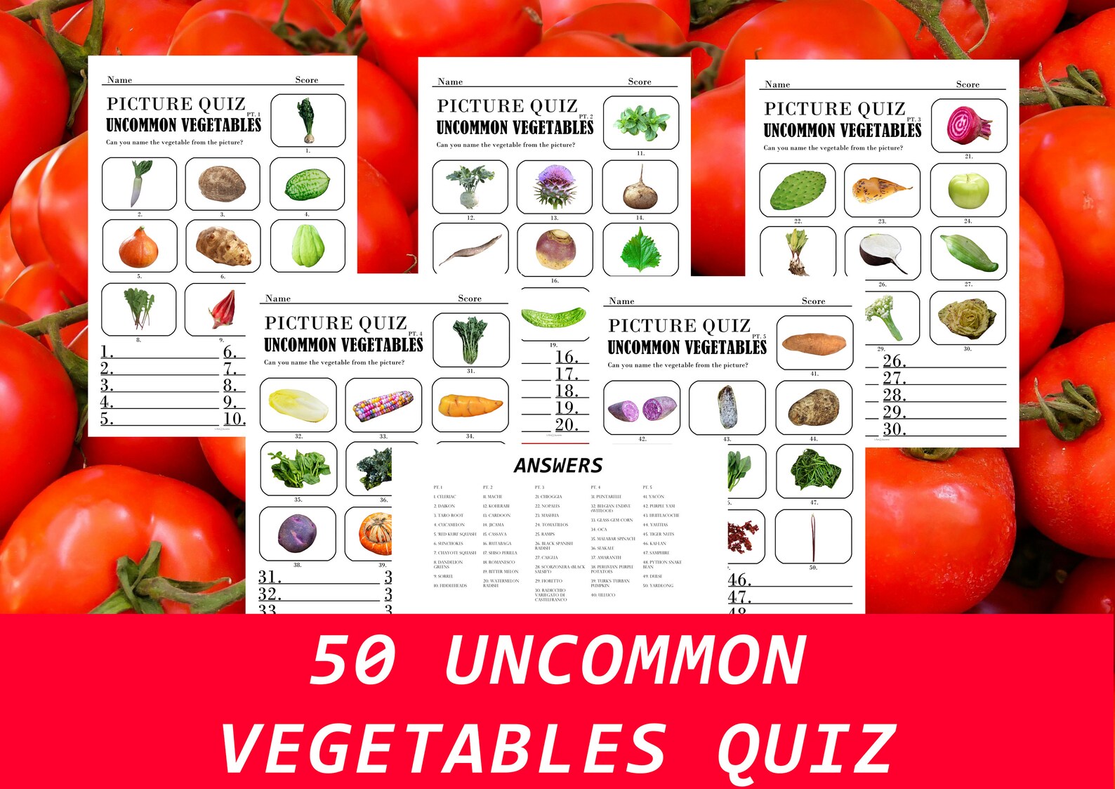 50 Printable UNCOMMON VEGETABLES Picture Quiz, Picture Trivia, Party ...