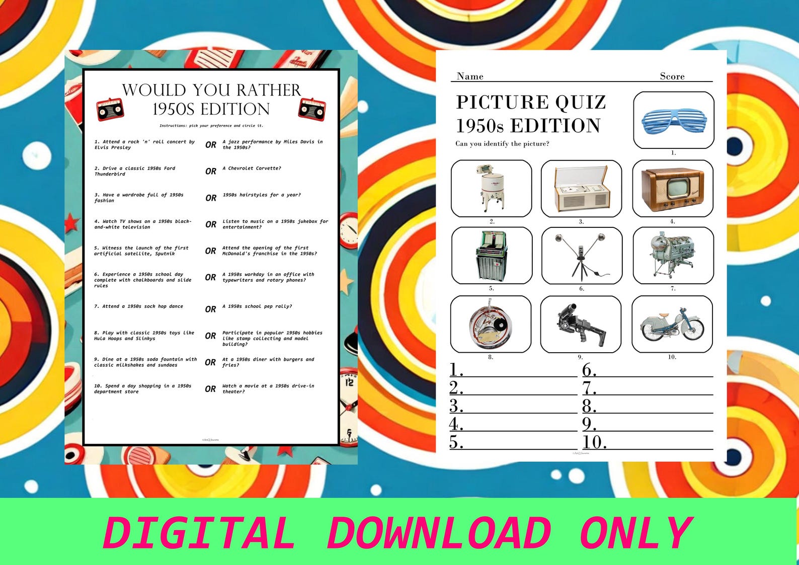 50s Trivia Quiz, 50s Party Game, 1950s Questions, 50s Themed Party ...