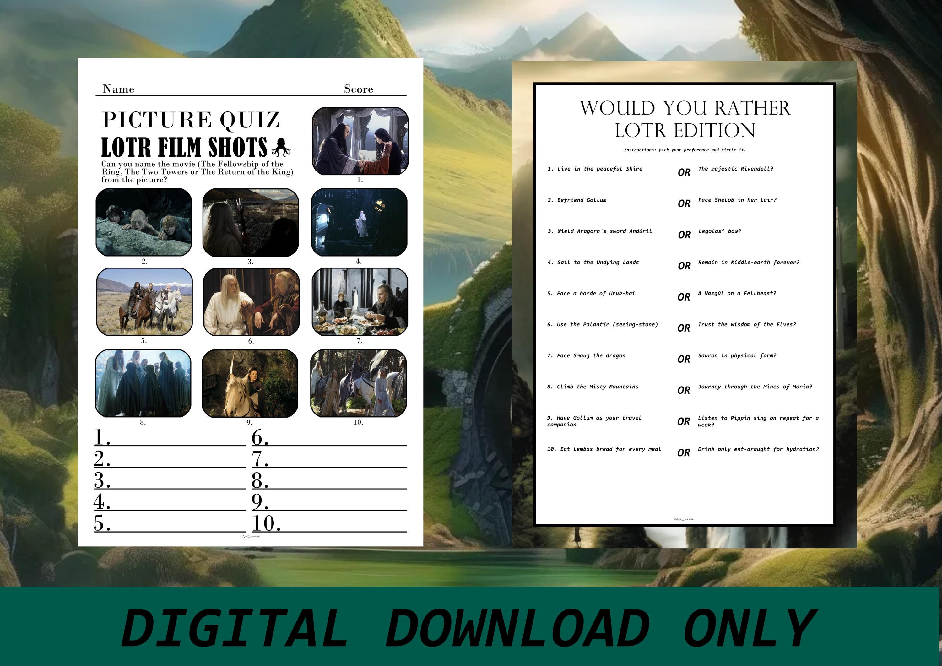 LOTR Trivia Quiz, LOTR Party Game, Wizard Questions, Magic Themed Party ...