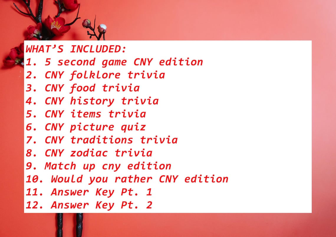 Chinese New Year Trivia Quiz, Holiday Party Game, Trivia Questions ...