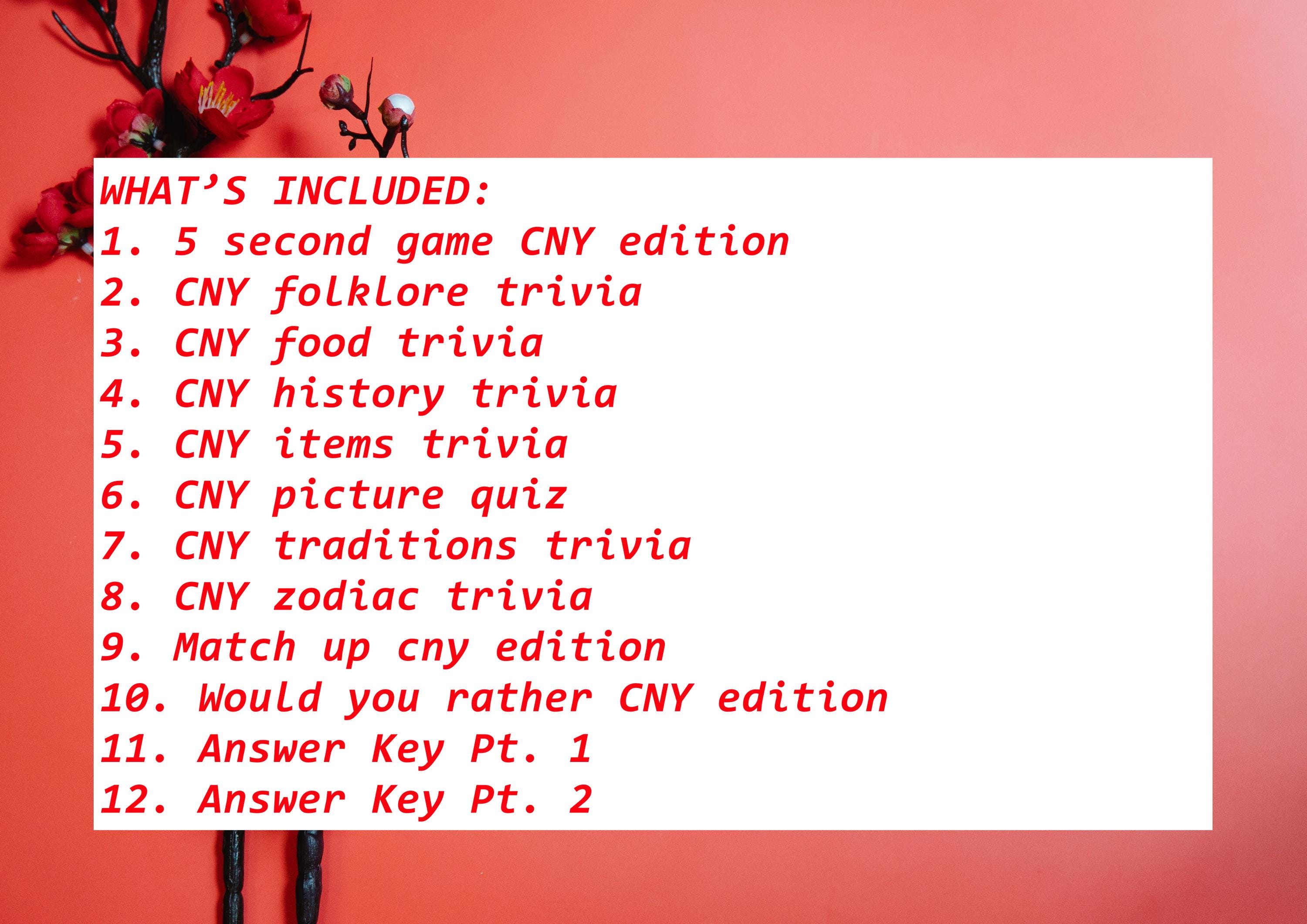 Chinese New Year Trivia Quiz, Holiday Party Game, Trivia Questions ...