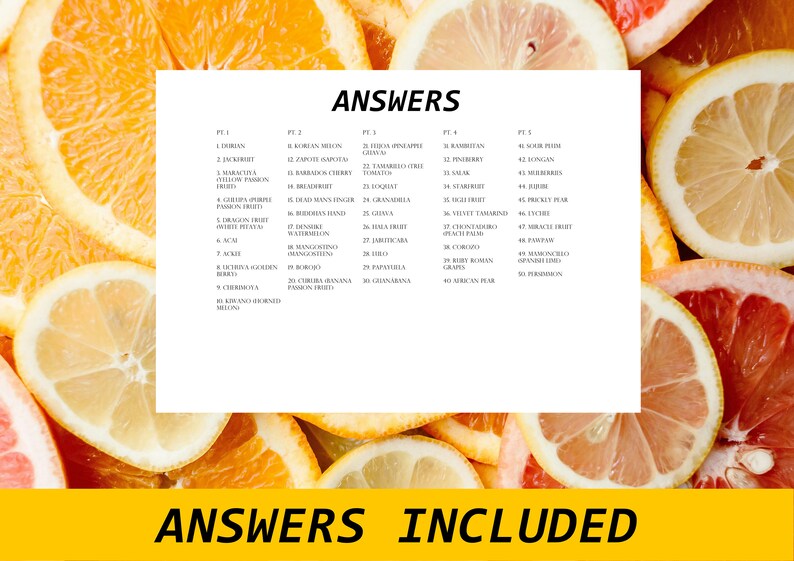 50 Printable UNCOMMON FRUITS Picture Quiz, Picture Trivia, Party Game ...