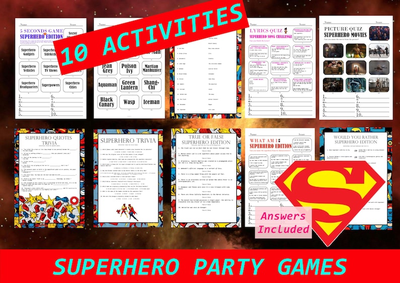 Superhero Party Games | Superhero Trivia | Printable Games | Superhero ...