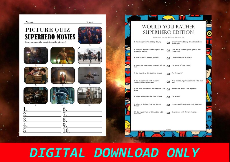 Superhero Party Games | Superhero Trivia | Printable Games | Superhero ...