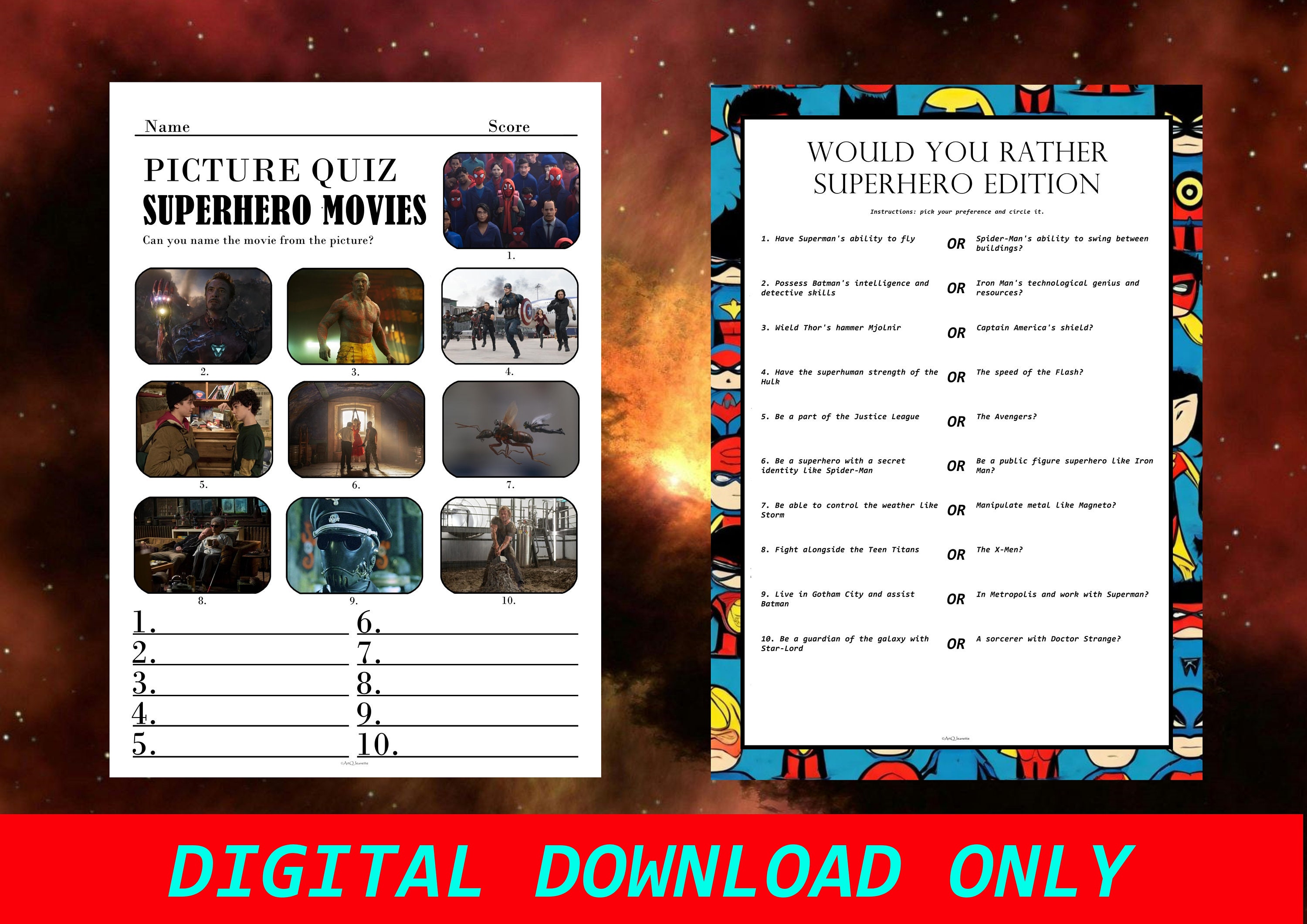 Superhero Party Games | Superhero Trivia | Printable Games | Superhero ...