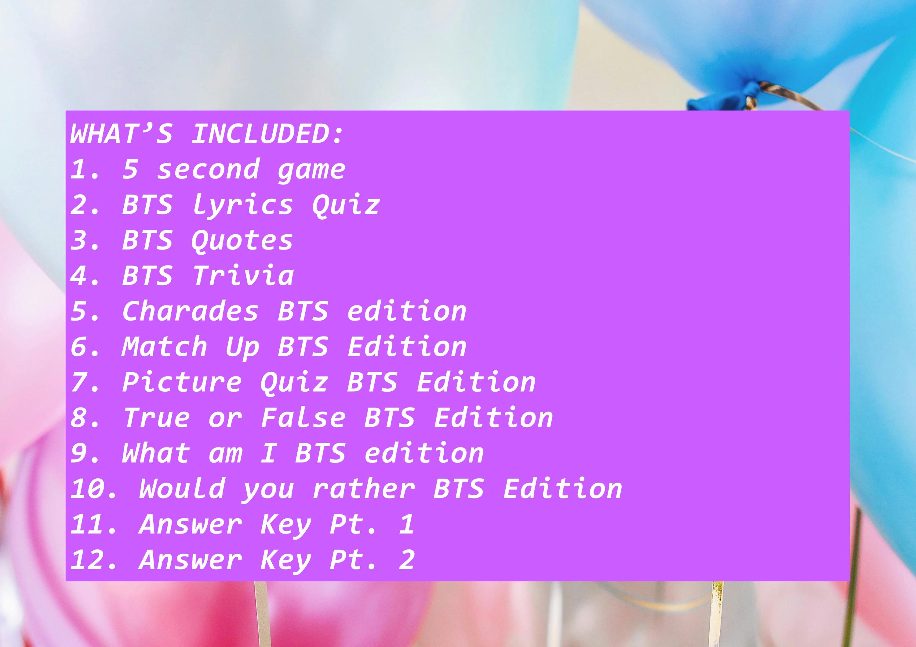 BTS Party Games | Bts Trivia Game Bundle| Fun Teen Party Game | Bts ...
