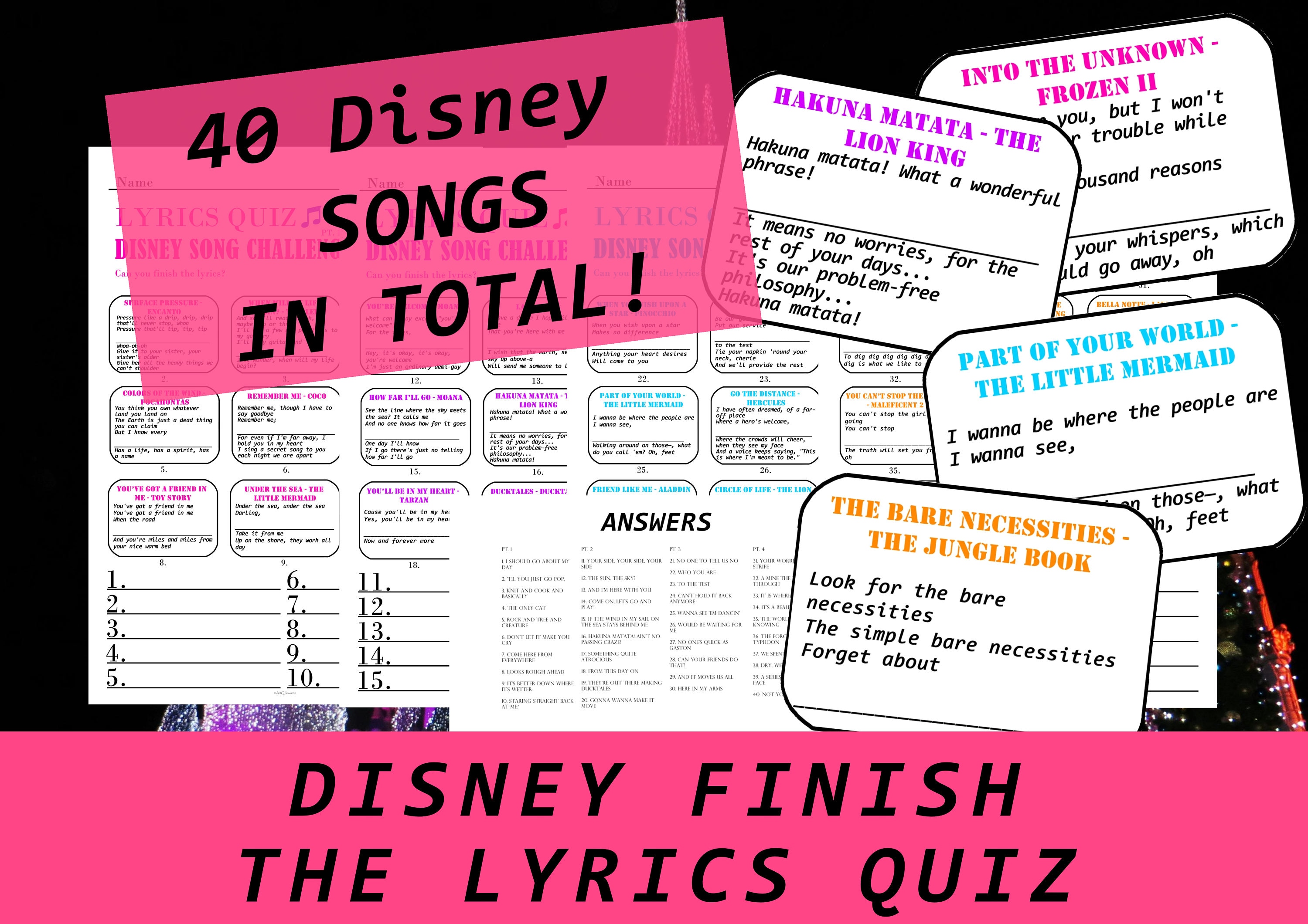 Dis'ney Songs Finish the Lyrics Music Trivia | 40 Questions | Musical ...