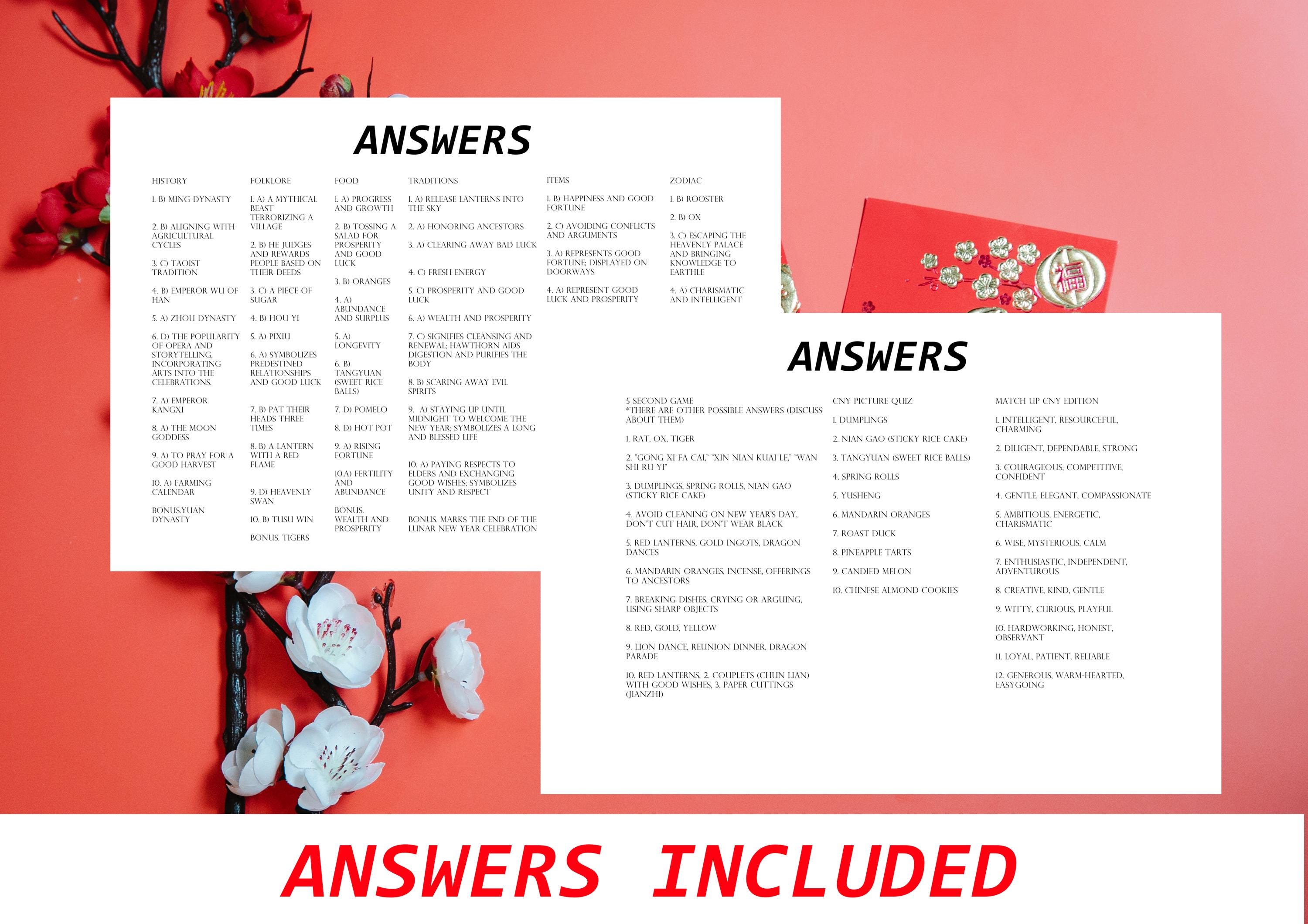 Chinese New Year Trivia Quiz, Holiday Party Game, Trivia Questions ...
