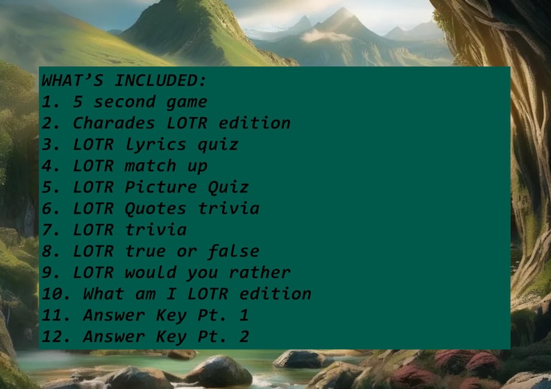 LOTR Trivia Quiz, LOTR Party Game, Wizard Questions, Magic Themed Party ...