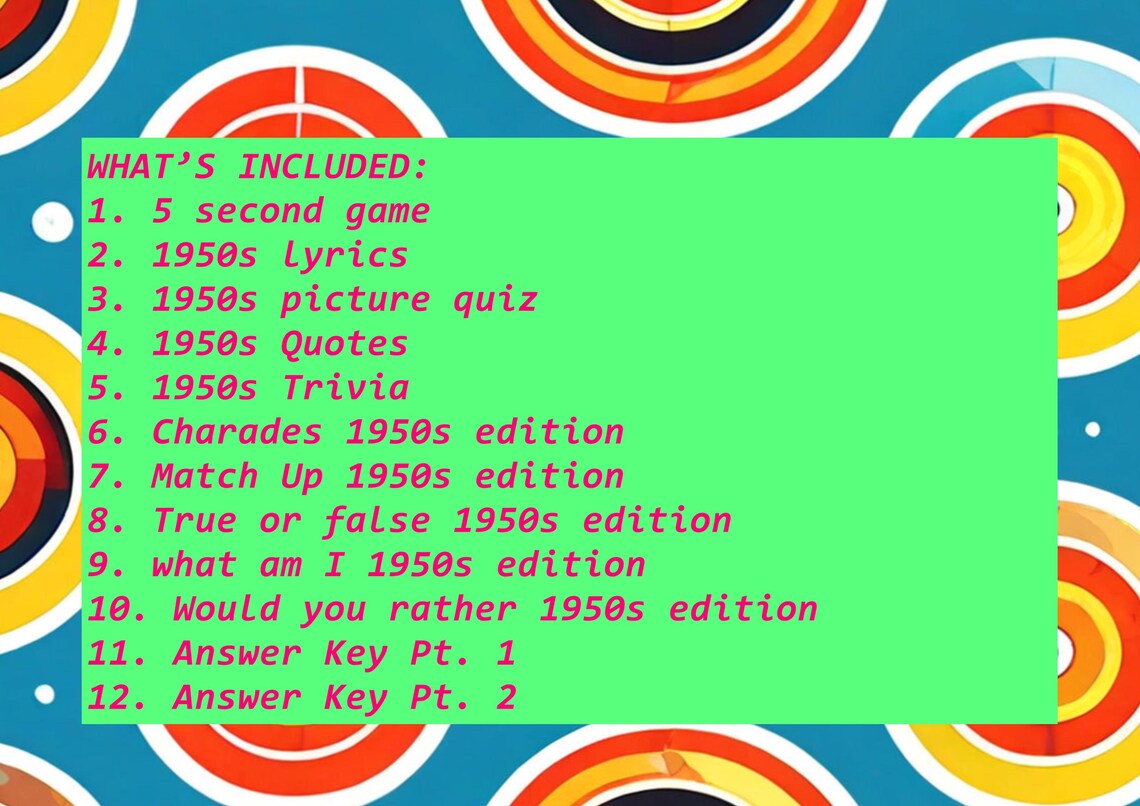 50s Trivia Quiz, 50s Party Game, 1950s Questions, 50s Themed Party ...