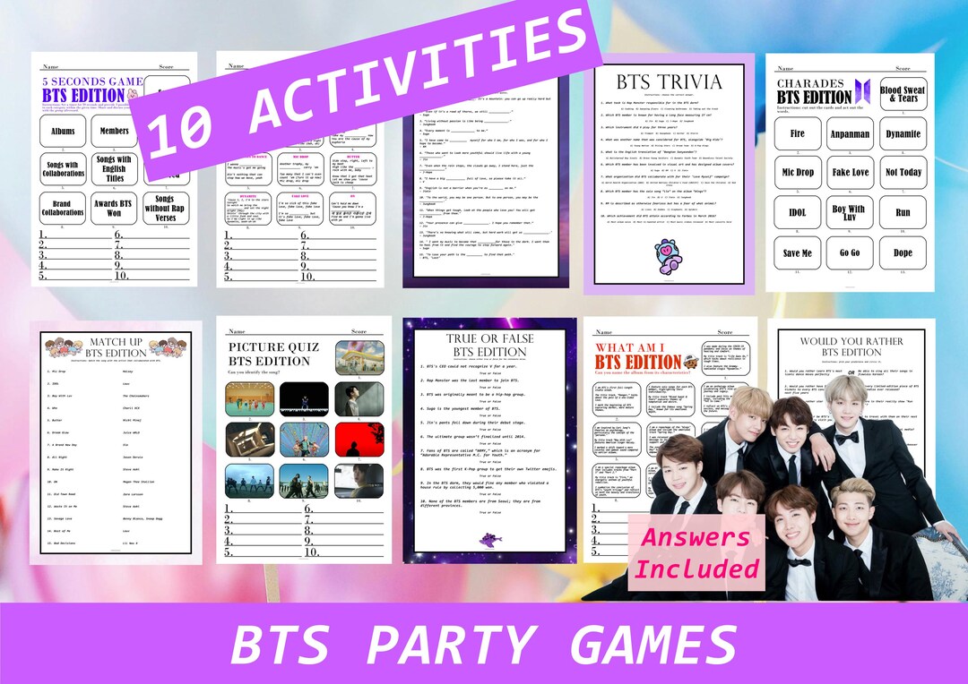 BTS Party Games | Bts Trivia Game Bundle| Fun Teen Party Game | Bts ...
