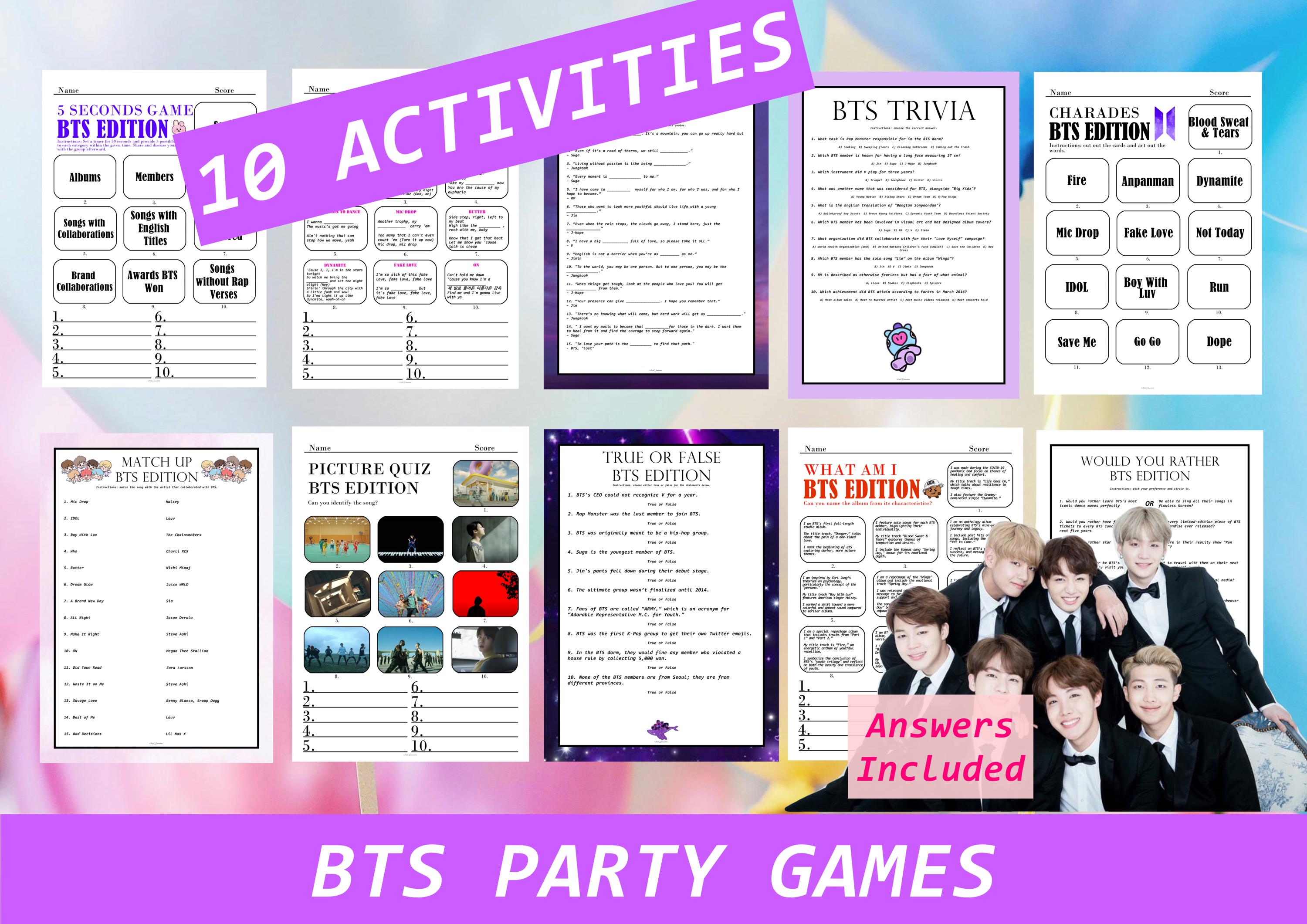 BTS Party Games Bts Trivia Game Bundle Fun Teen Party Game Bts Army BTS ...