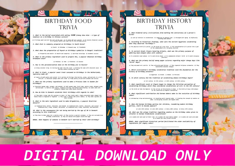 Birthday Trivia Quiz, Birthday Party Game, Trivia Questions, Birthday ...