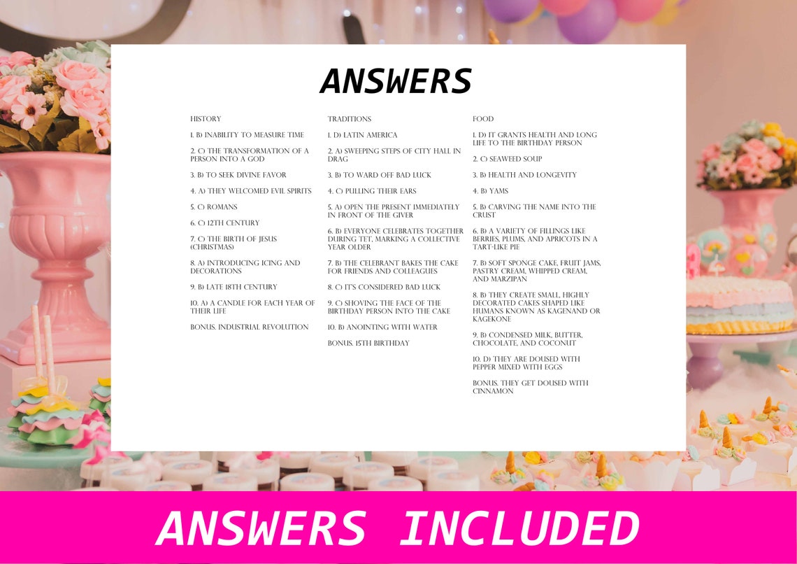 Birthday Trivia Quiz, Birthday Party Game, Trivia Questions, Birthday ...
