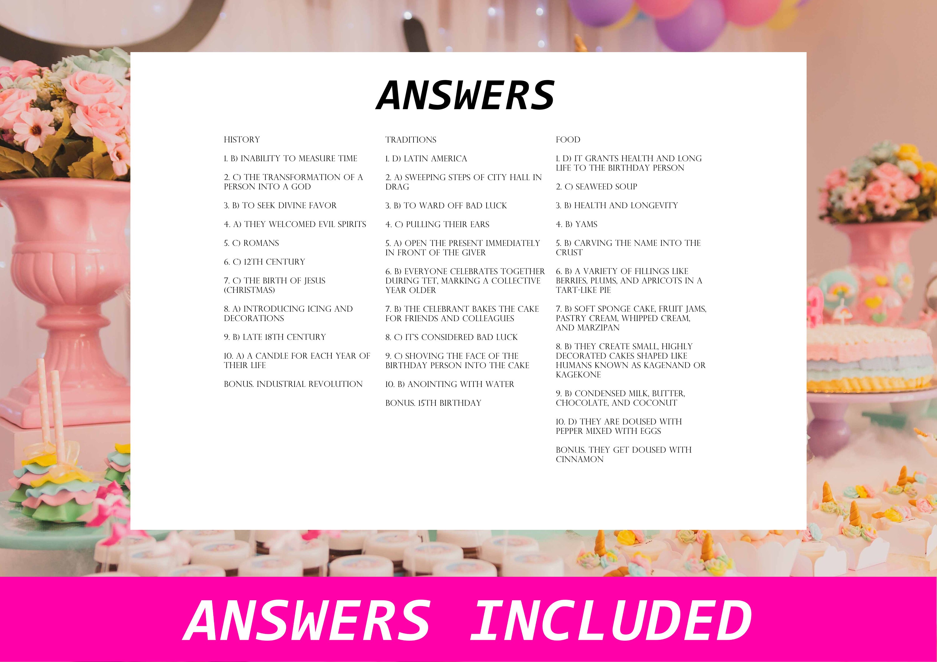 Birthday Trivia Quiz, Birthday Party Game, Trivia Questions, Birthday ...