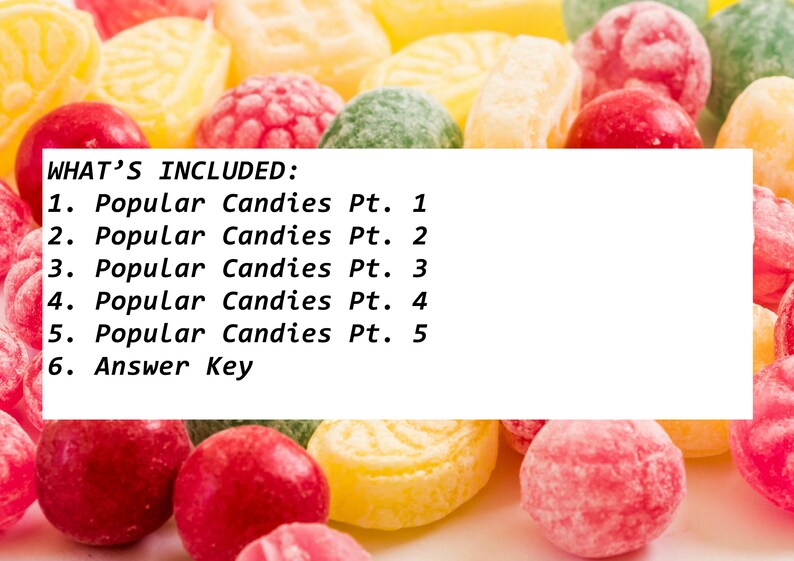 50 Printable POPULAR CANDIES Picture Quiz, Picture Trivia, Party Game ...
