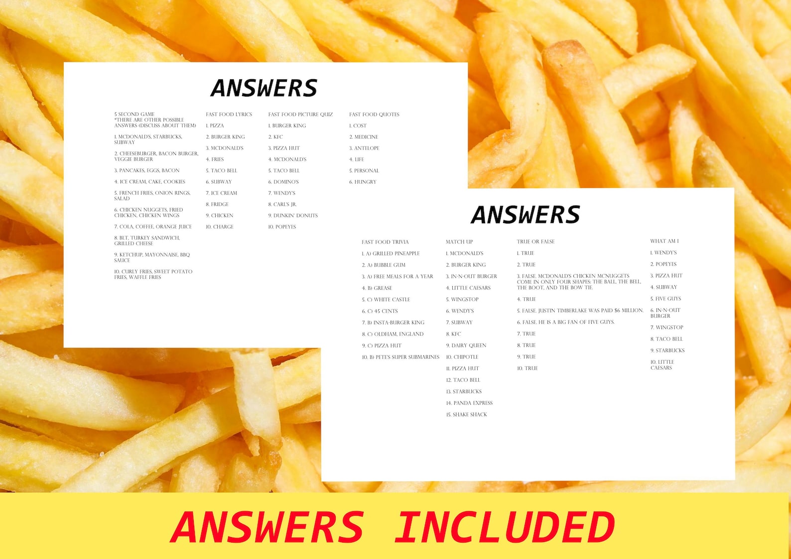 Fast Food Party Games | Trivia Questions | Food Trivia | Game Night ...