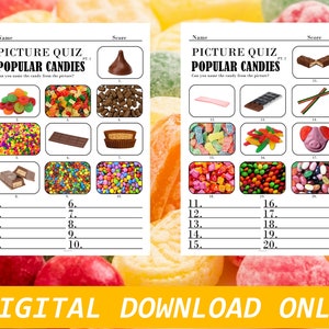 50 Printable POPULAR CANDIES Picture Quiz, Picture Trivia, Party Game ...