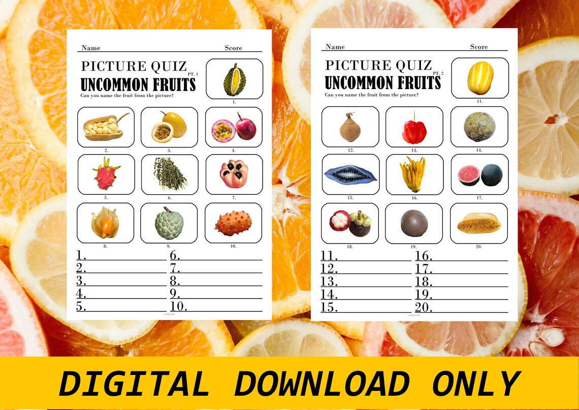 50 Printable UNCOMMON FRUITS Picture Quiz, Picture Trivia, Party Game, Trivia Questions, Pub ...