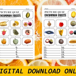 50 Printable UNCOMMON FRUITS Picture Quiz, Picture Trivia, Party Game ...
