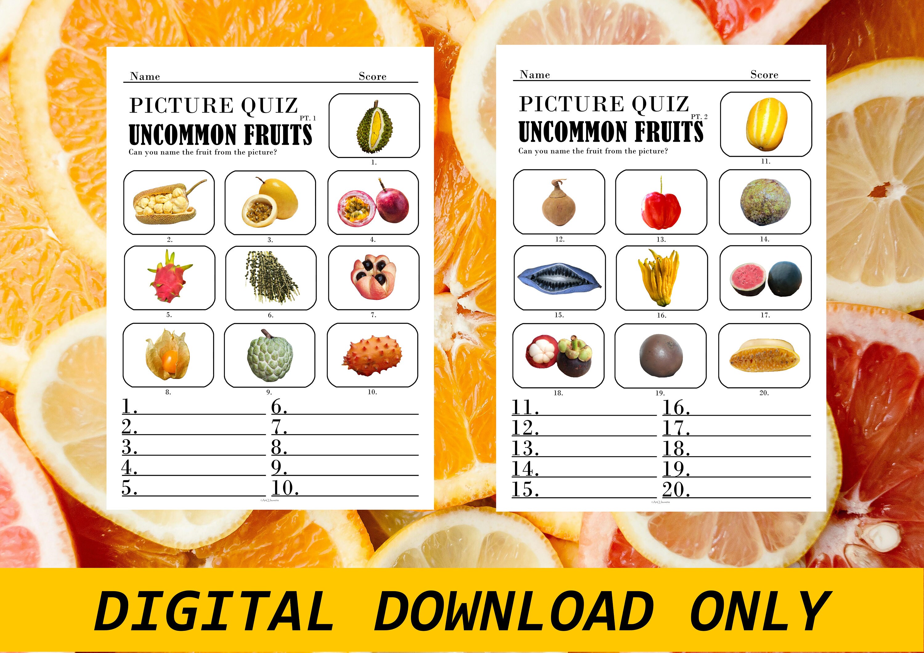 50 Printable UNCOMMON FRUITS Picture Quiz, Picture Trivia, Party Game ...
