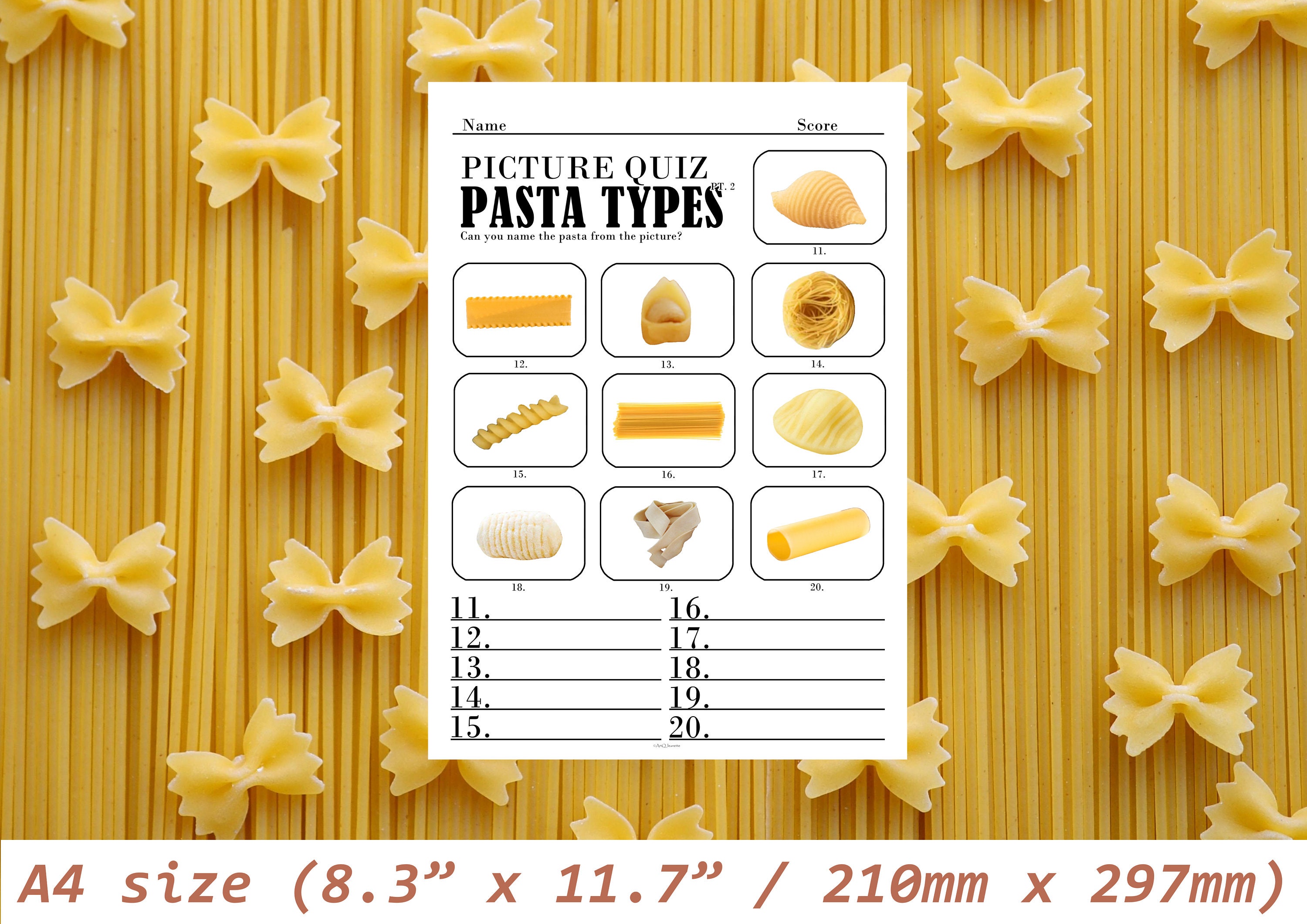 20 Printable Pasta Types Picture Quiz, Picture Trivia, Party Game ...