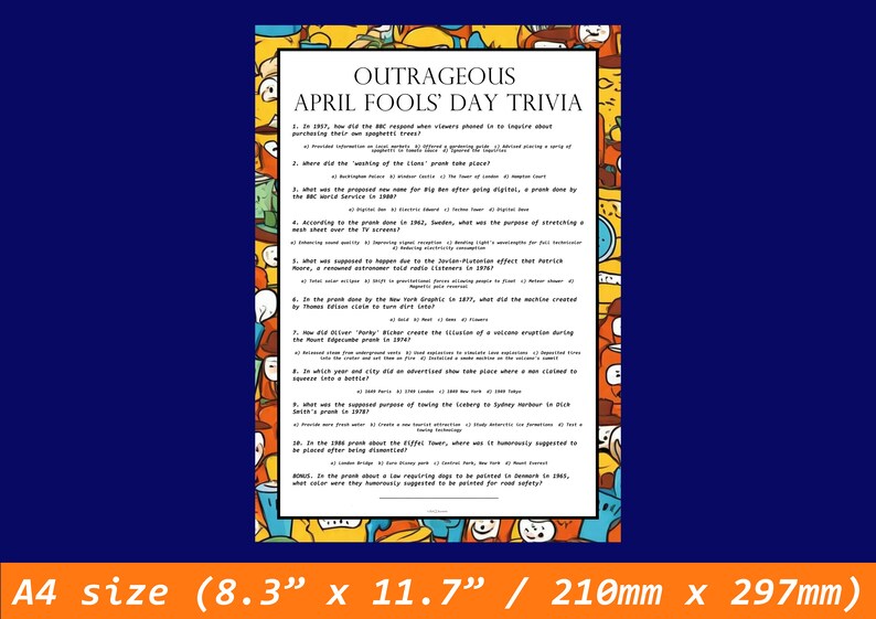 April Fools' Day Trivia Quiz, Easter Party Game, Trivia Questions ...