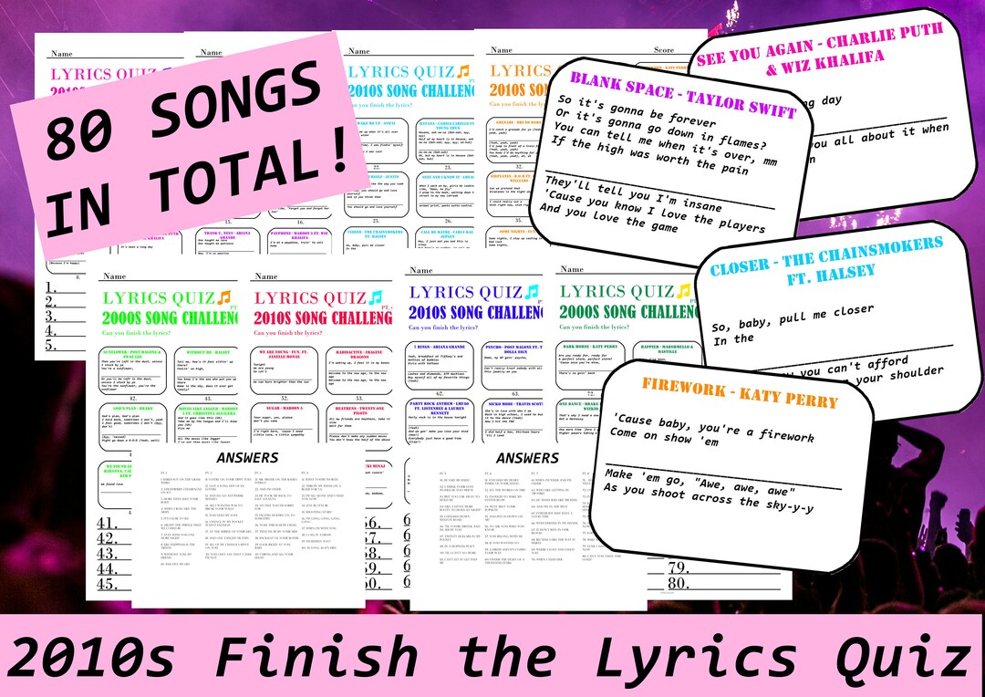 2010s Songs Finish the Lyrics Music Trivia 80 Questions Musical Group ...