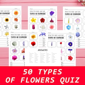 50 Printable FLOWER TYPES Picture Quiz, Picture Trivia, Party Game ...