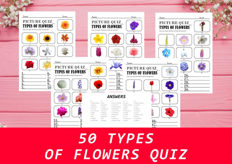 50 Printable FLOWER TYPES Picture Quiz, Picture Trivia, Party Game ...