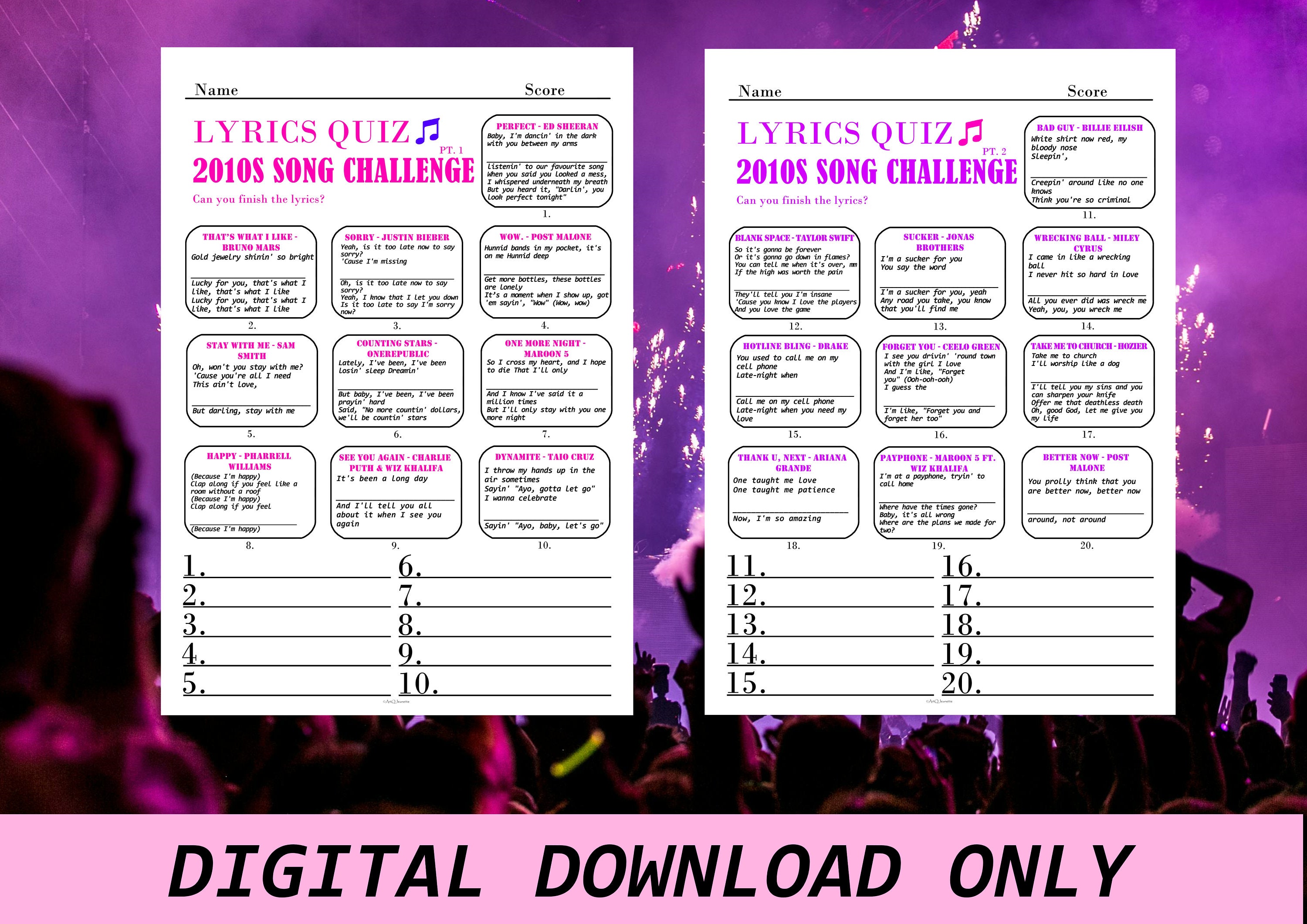 2010s Songs Finish the Lyrics Music Trivia | 80 Questions | Musical ...