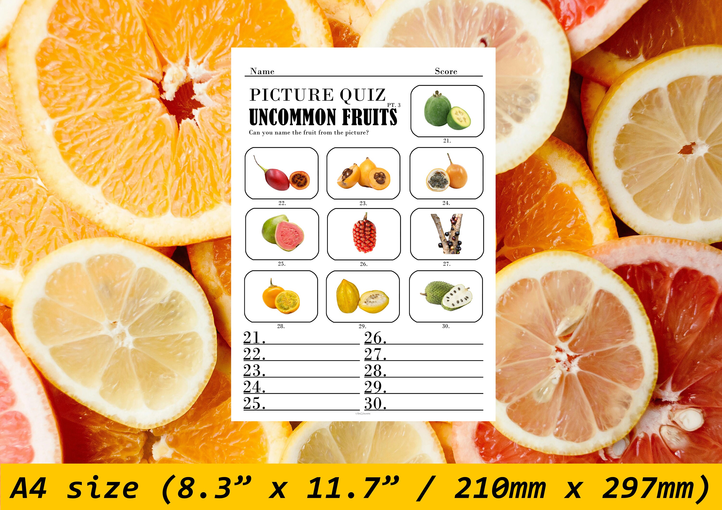 50 Printable UNCOMMON FRUITS Picture Quiz, Picture Trivia, Party Game ...