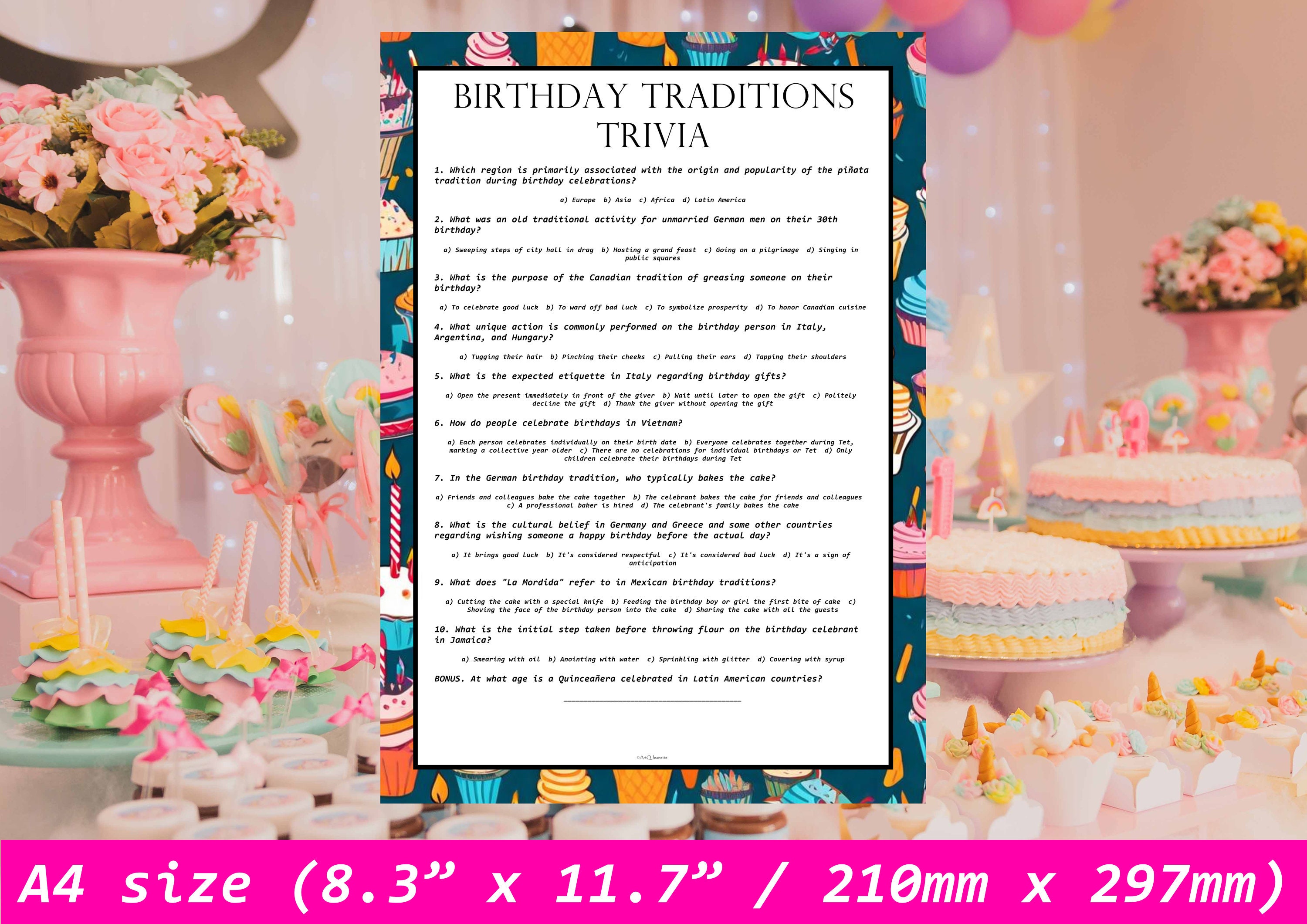 Birthday Trivia Quiz, Birthday Party Game, Trivia Questions, Birthday ...