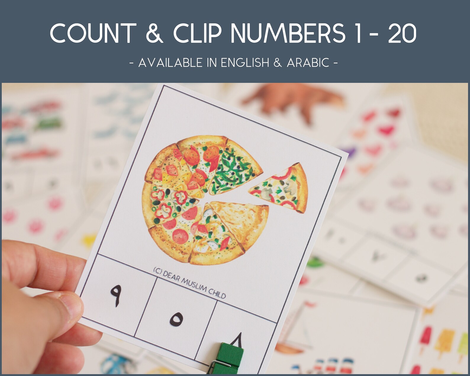 Arabic & English Count and Clip Cards in 3 Designs Arabic - Etsy