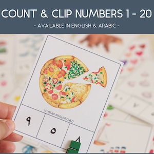 Arabic & English Count and Clip Cards in 3 Designs Arabic - Etsy
