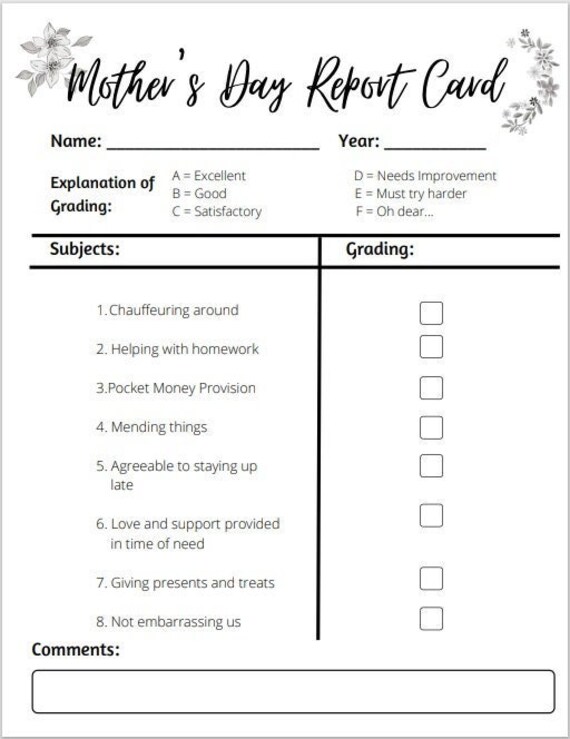 Mother and Father's Day Report Card Gift | Etsy